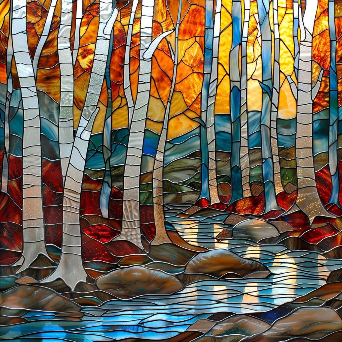 Stained Glass Premium Window Film, Custom Size, Frosted - Autumn Birch ...