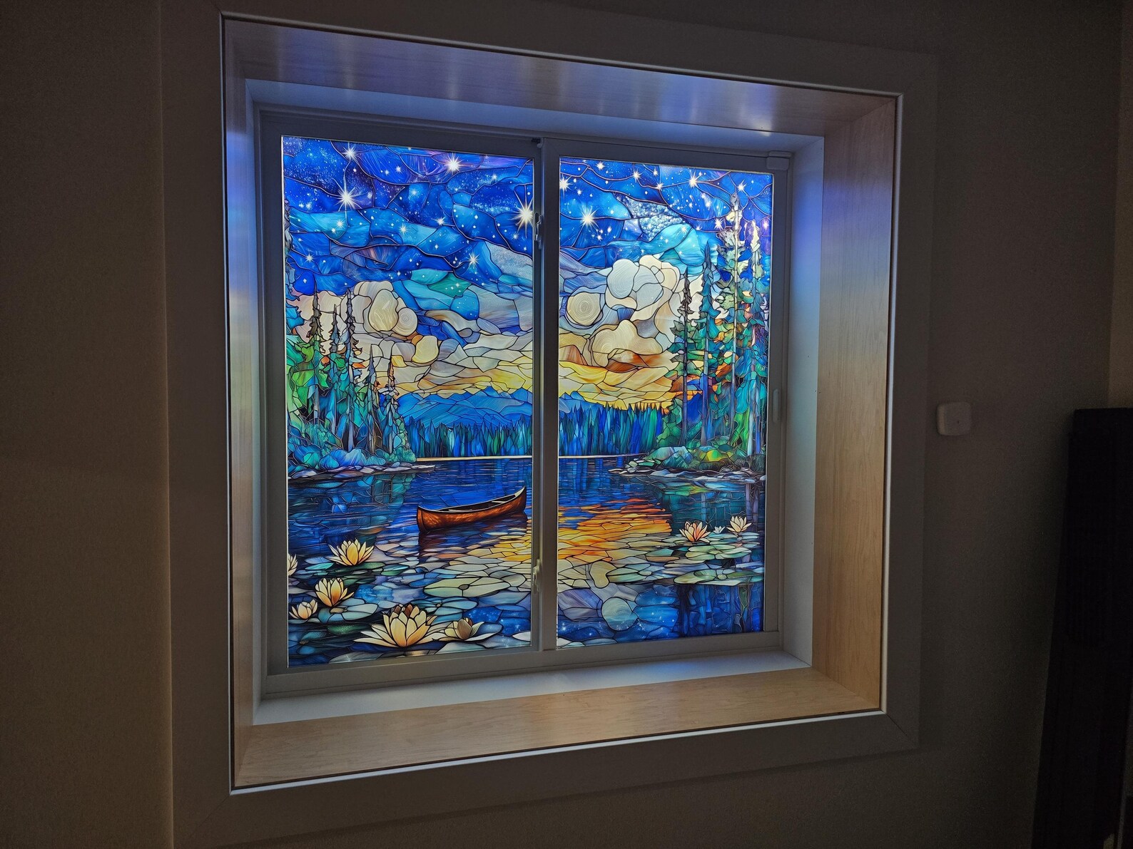 Canoe Lily Pads at Night - Stained Glass Premium Window Film, Custom ...
