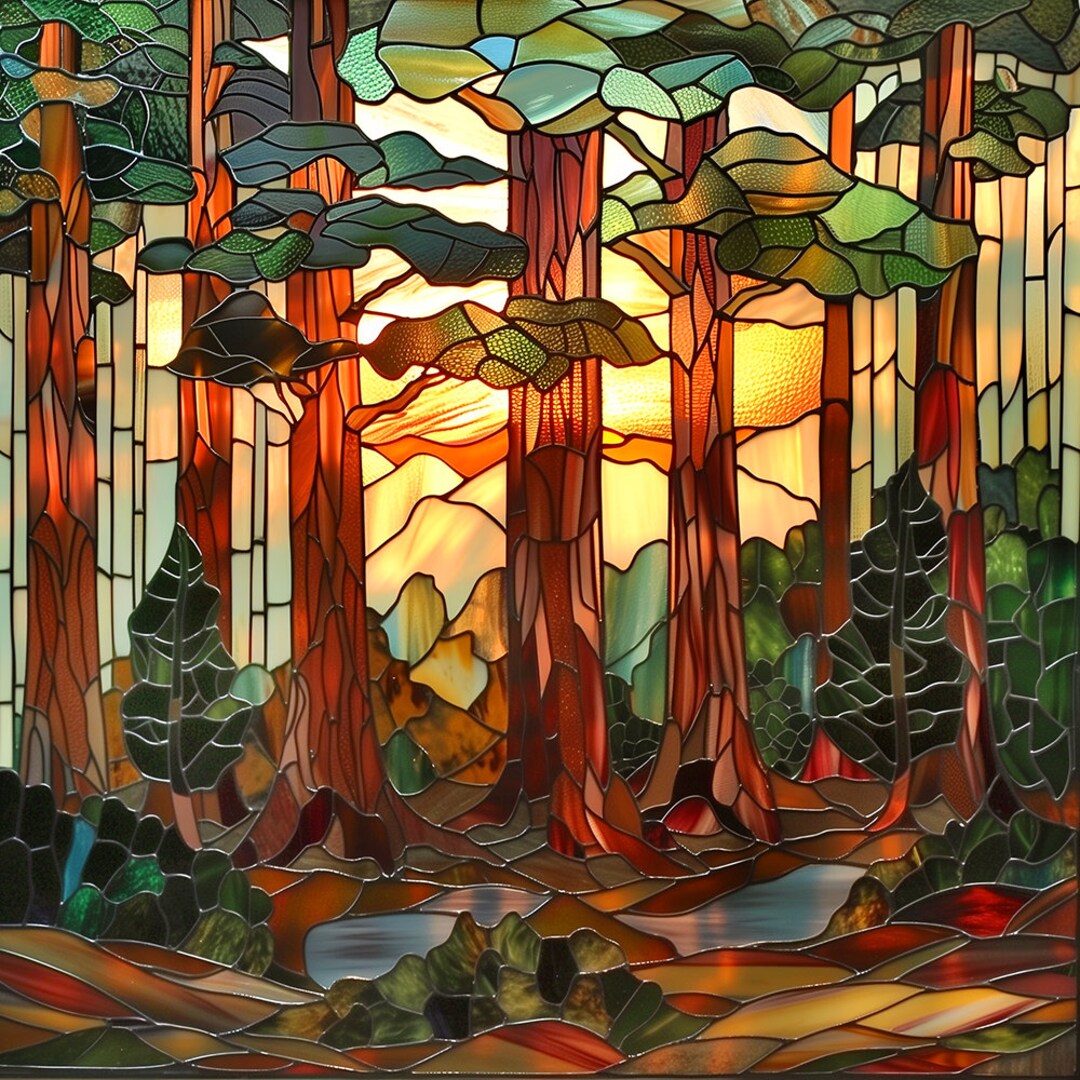Stained Glass Custom Size Window Cling Film - Redwood Forest - Etsy