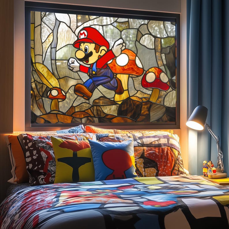 Stained Glass Premium Window Film, Custom Size, Frosted- Mario - Etsy