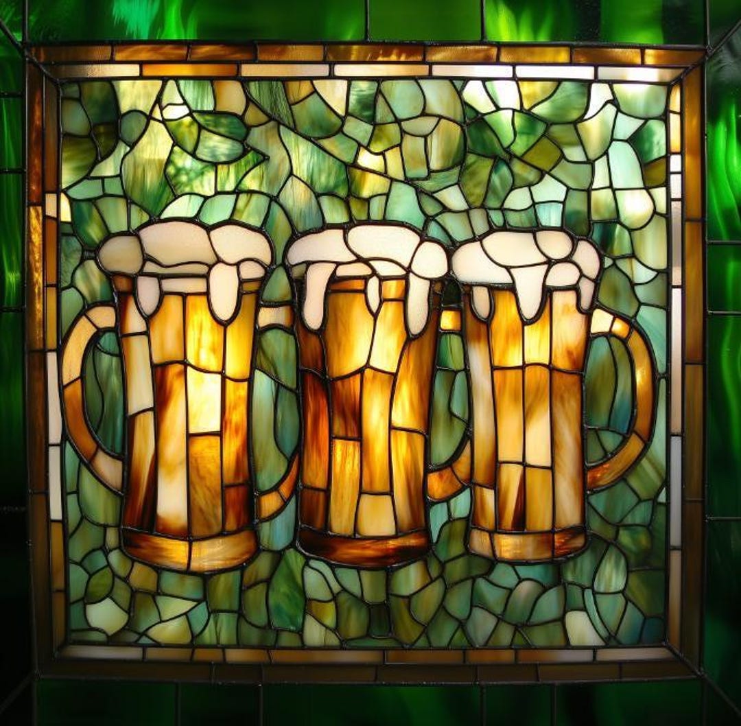 Custom Size Frosted Stained Glass Window Cling - Beer Mugs Pub Brewery ...