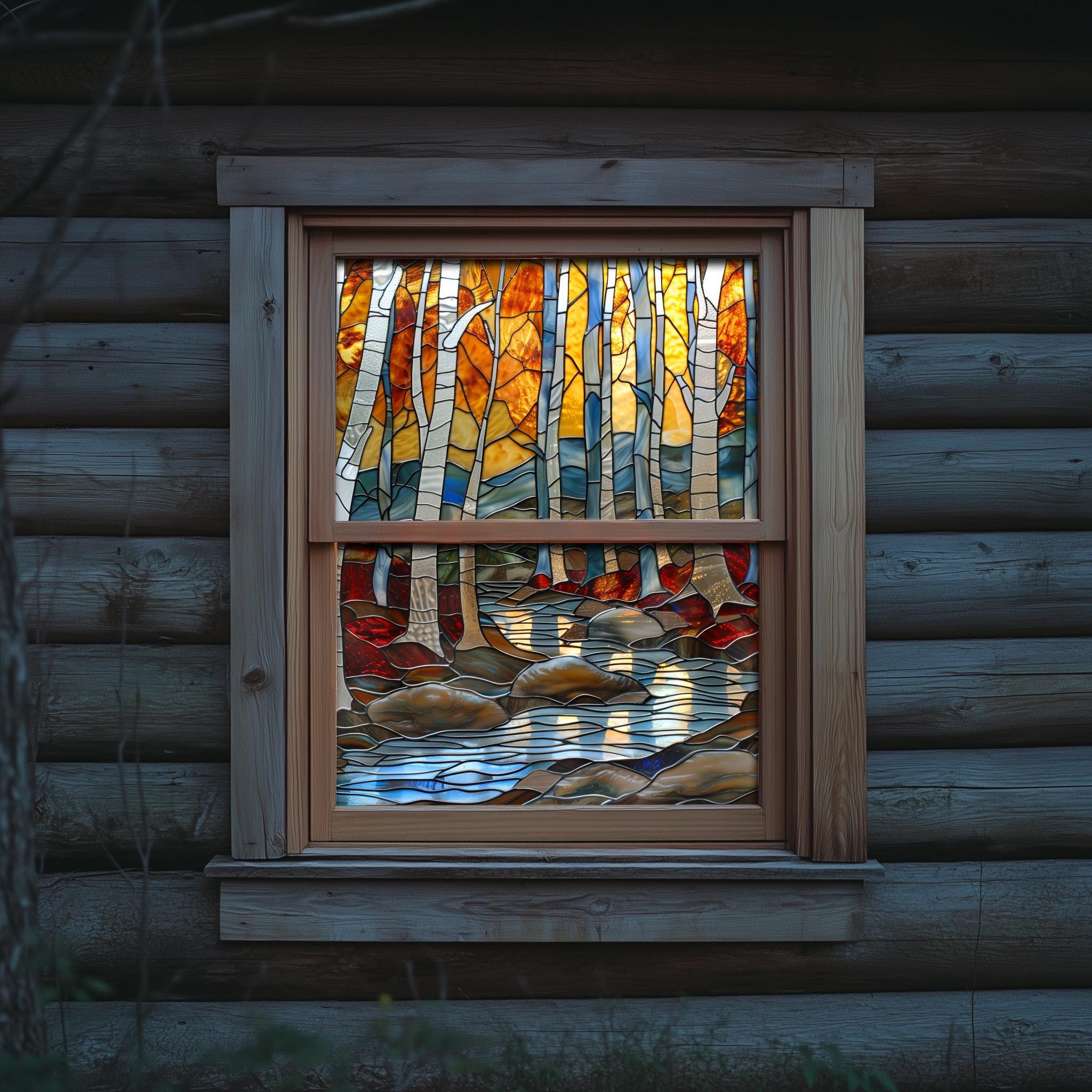 Stained Glass Premium Window Film, Custom Size, Frosted - Autumn Birch ...