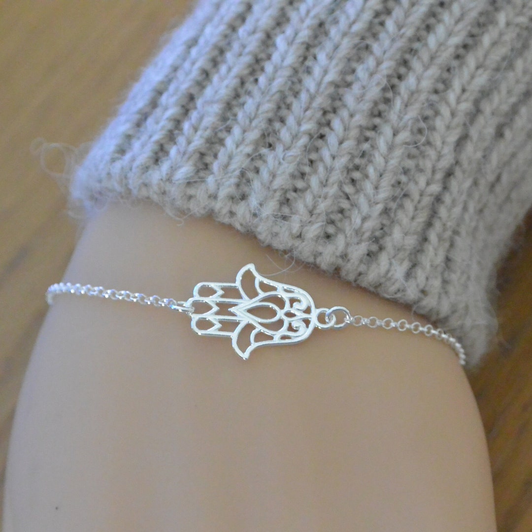 Hamsa Hand Bracelet, Sterling Silver Hand of Fatima Bracelet - Etsy