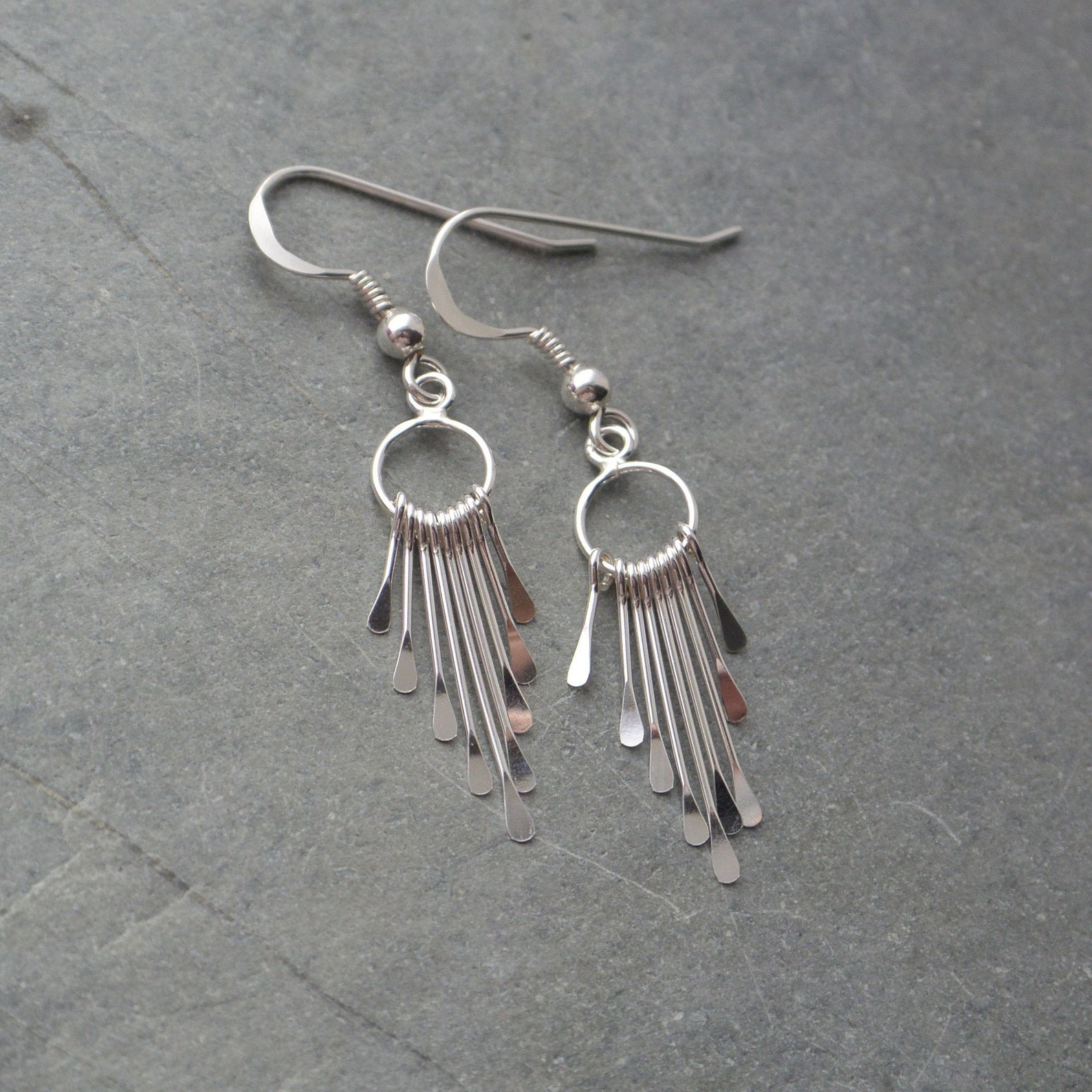 Dainty Sterling Silver Tassle Paddle Earrings Bohemian Fringe | Etsy