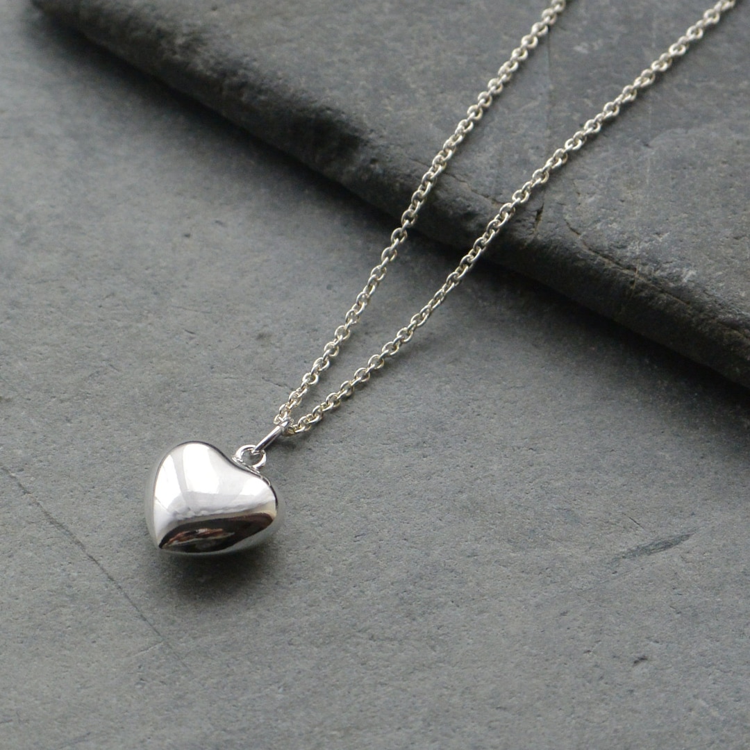 Sterling Silver Heart Necklace, Silver Love Heart Pendant - Etsy UK