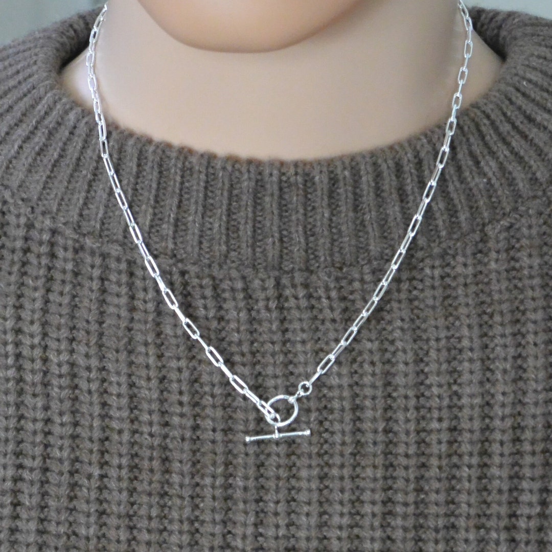 Paperclip Toggle Clasp Necklace, Sterling Silver - Etsy