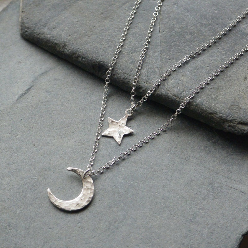 Moon and Star Necklace - Etsy