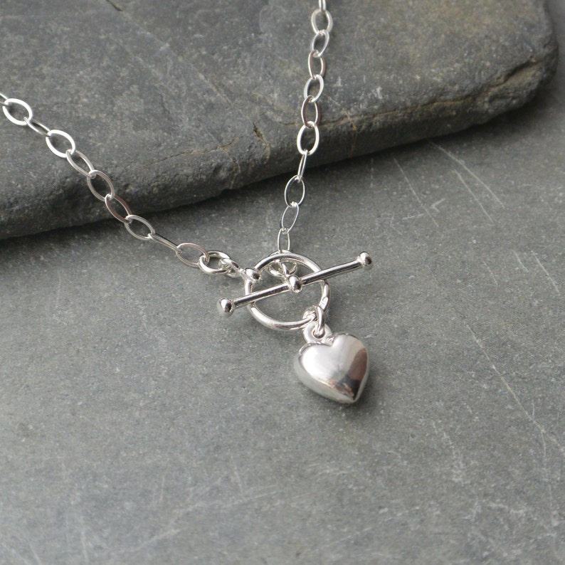 Sterling Silver Heart T Bar Necklace - Etsy UK