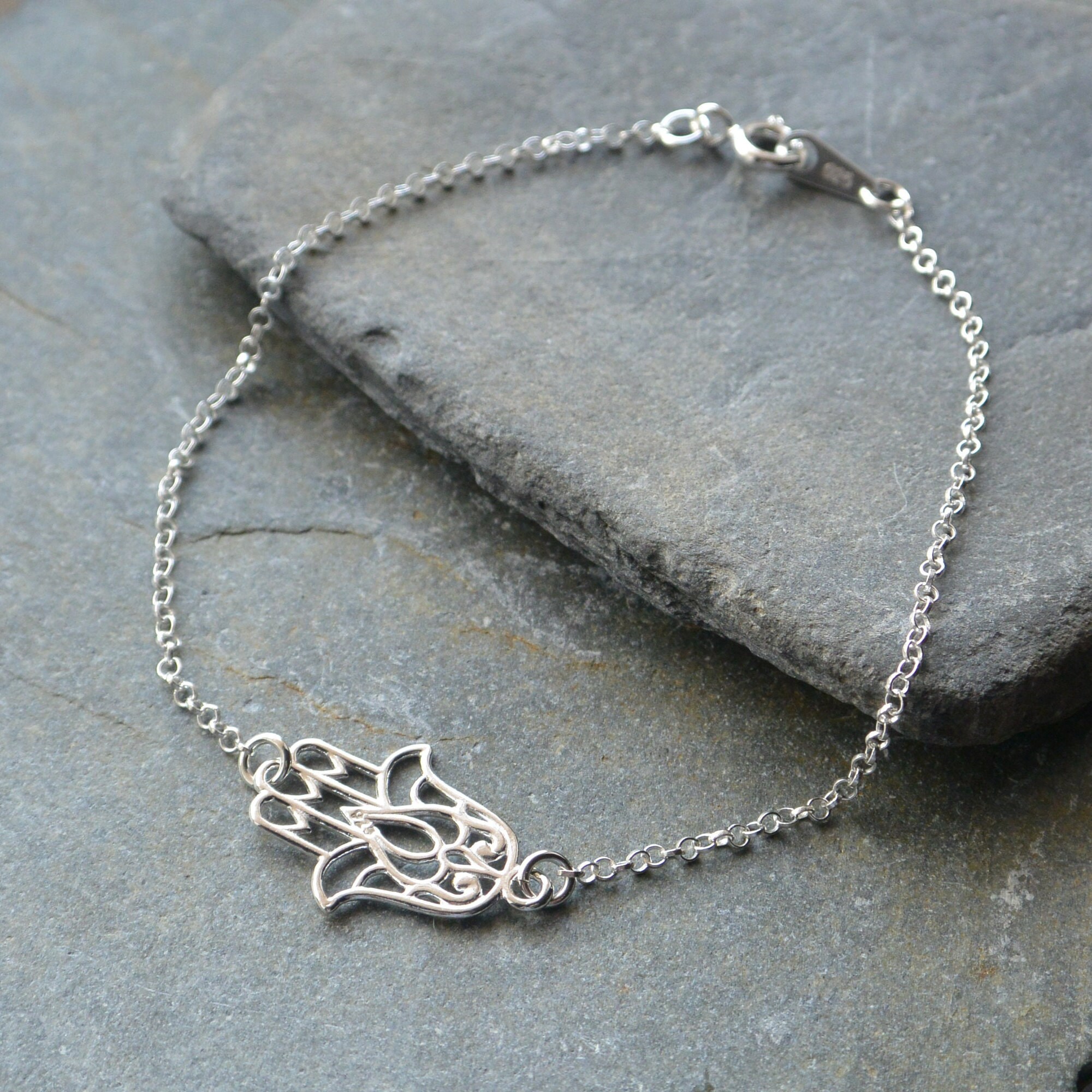 Hamsa Hand Bracelet Sterling Silver Hand of Fatima Bracelet | Etsy