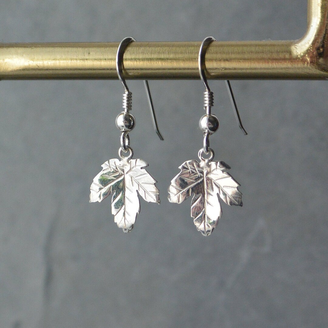 Sterling Silver Dainty Maple Leaf Drop Earrings - Etsy