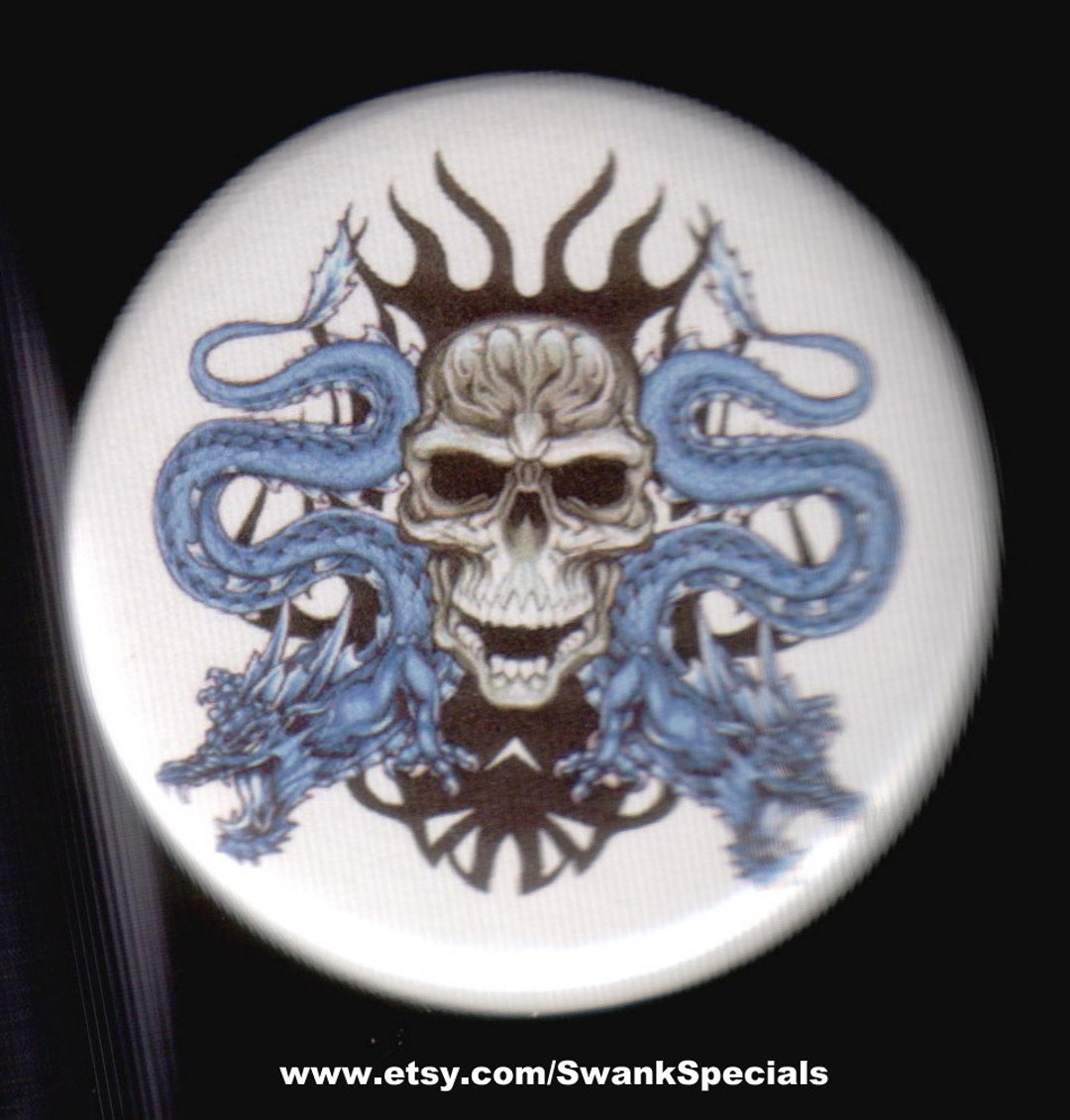 Skull With Blue Dragons Pinback Button or Magnet - Etsy