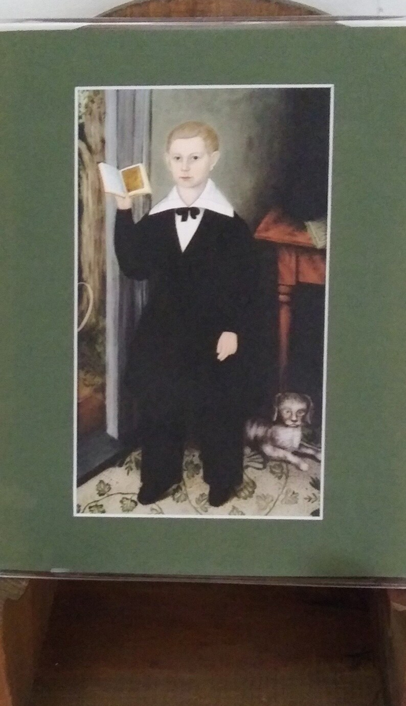 Vintage Litho Primitive Colonial Child Portrait Boy W/ Book | Etsy