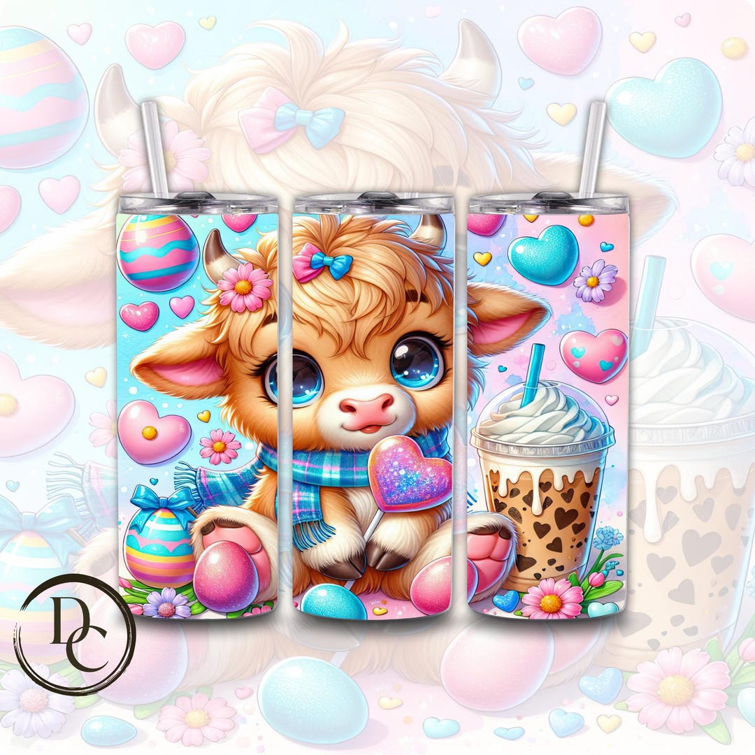 Easter Highland Cow Coffee Sucker 20 Oz Custom Sublimation Tumbler ...