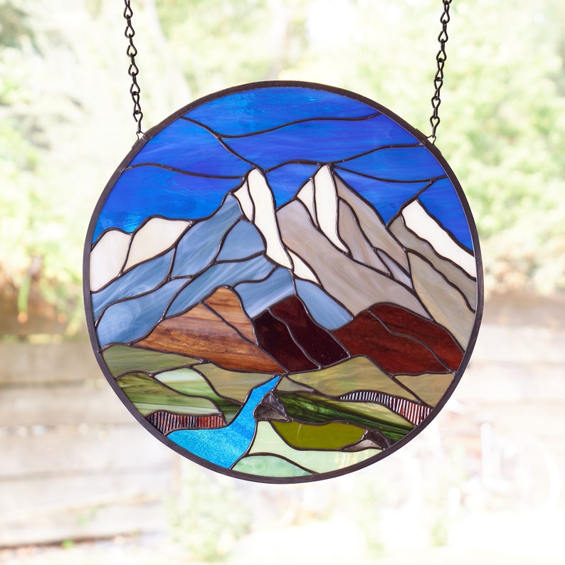 Stained Glass Mountain Window Handmade Window Decor Utah | Etsy