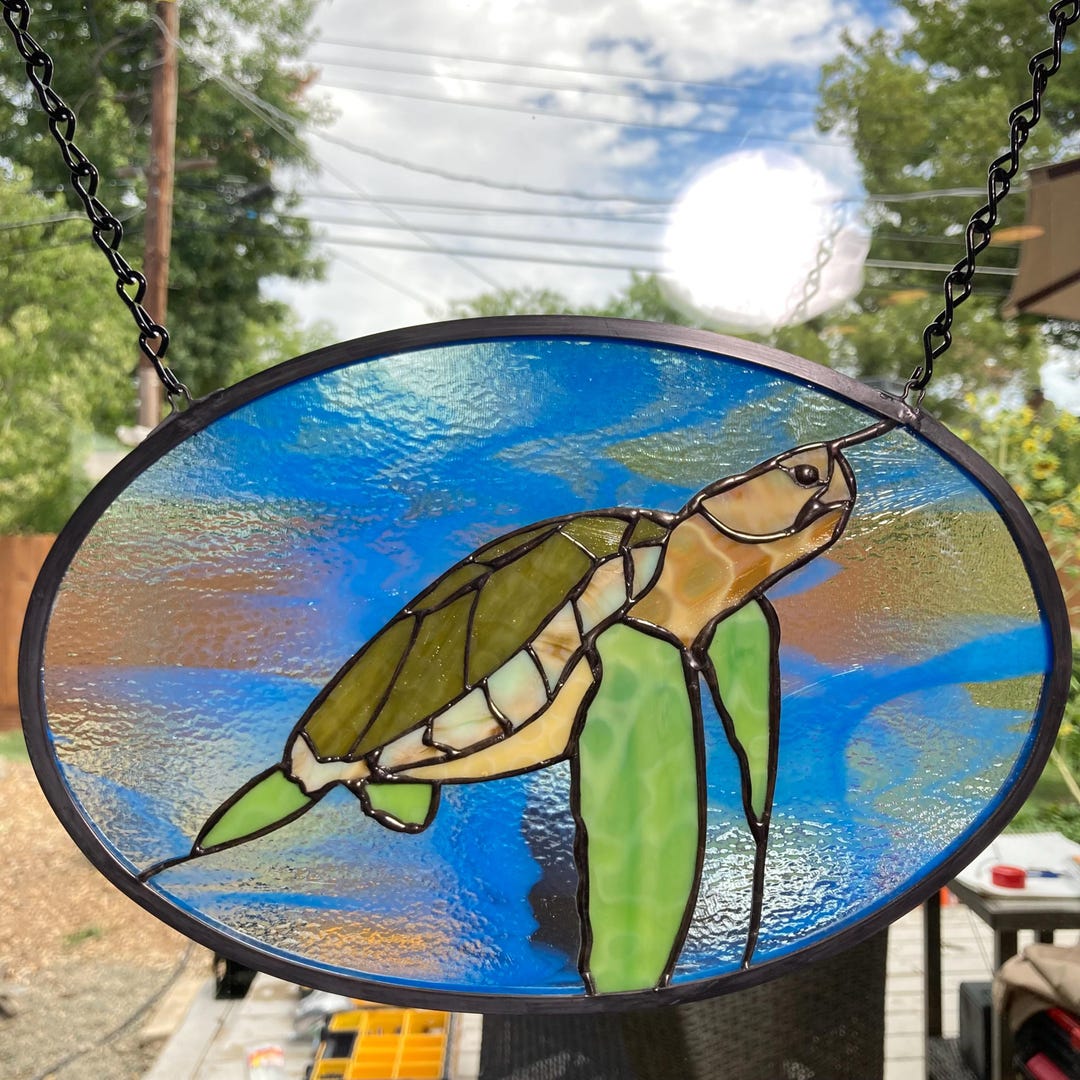 Stained Glass Sea Turtle Window Lt Blue - Etsy
