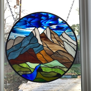 Stained Glass Mountain Window, Handmade Window Decor, Utah Mountains v ...