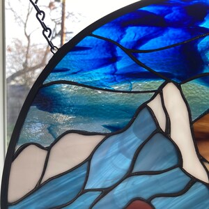 Stained Glass Mountain Window, Handmade Window Decor, Utah Mountains v ...