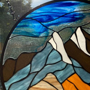 Stained Glass Mountain Window, Handmade Window Decor, Utah Mountains v ...