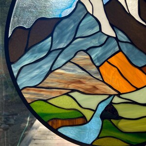 Stained Glass Mountain Window, Handmade Window Decor, Utah Mountains v ...