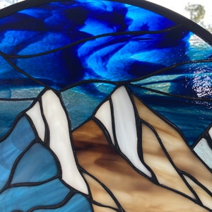 Stained Glass Mountain Window, Handmade Window Decor, Utah Mountains v ...