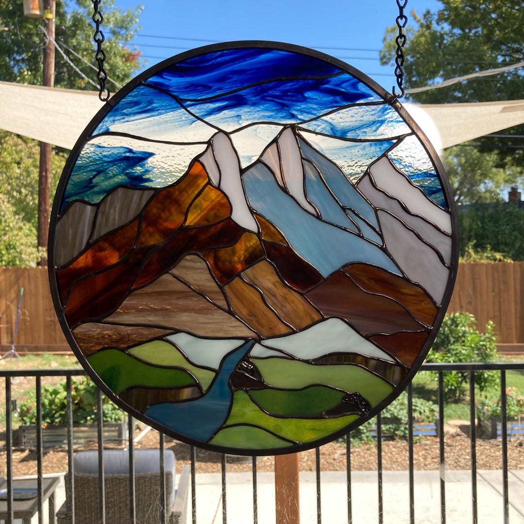 Stained Glass Mountain Window, Handmade Window Decor, Utah Mountains - Etsy