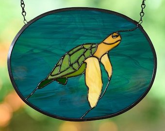 Stained Glass Window Panel Sea Turtle - Etsy