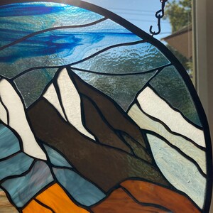 Stained Glass Mountain Window, Handmade Window Decor, Utah Mountains v ...