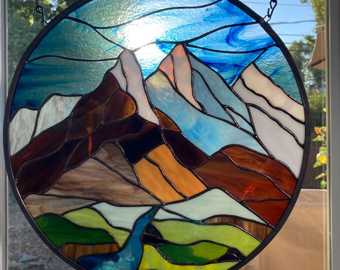 Stained Glass Mountain Window, Handmade Window Decor, Utah Mountains - Etsy