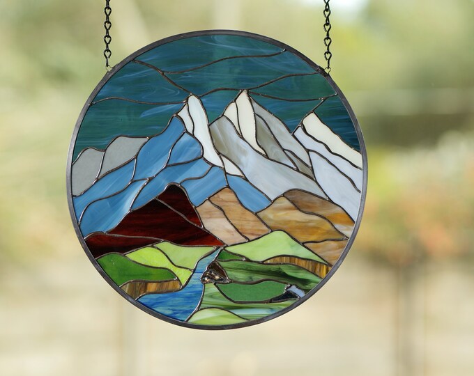 Stained Glass Mountain Window Handmade Window Decor Utah - Etsy