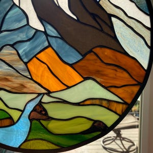 Stained Glass Mountain Window, Handmade Window Decor, Utah Mountains v ...