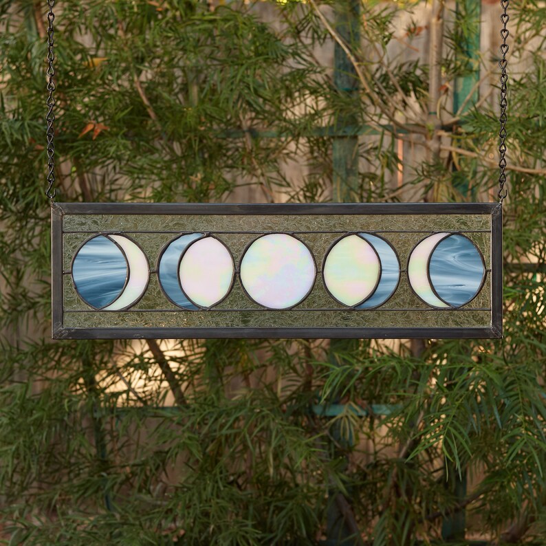 Five Moon Phases Stained Glass Window Panel | Etsy