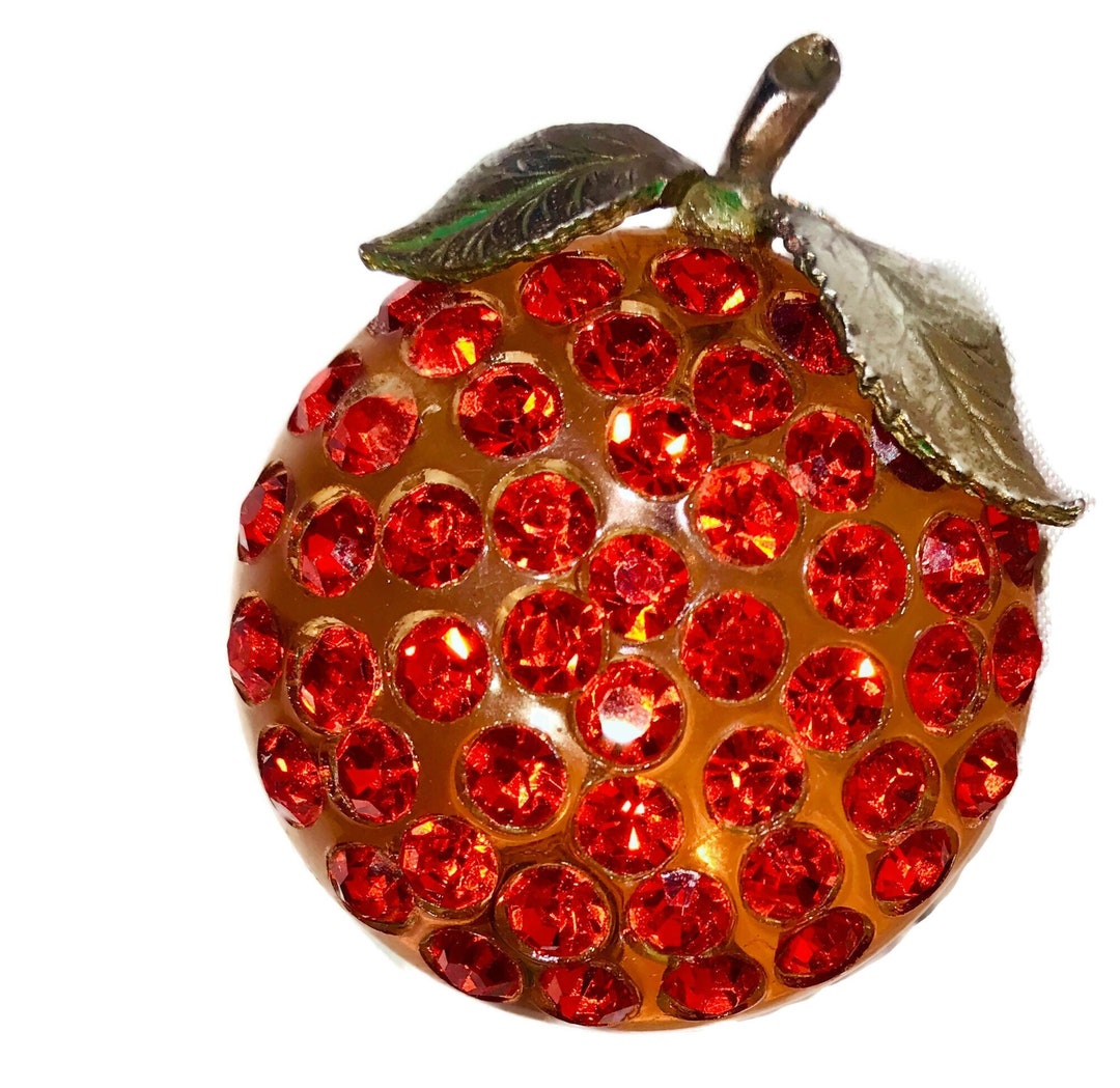 Vintage Brooch Apple Juice Lucite Huge Red Rhinestone Apple Theme Pin ...