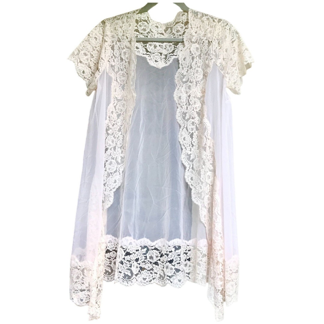 Short Open Front Robe Vtg SS Med Sheer Sleep Wear Ethereal Lingerie ...
