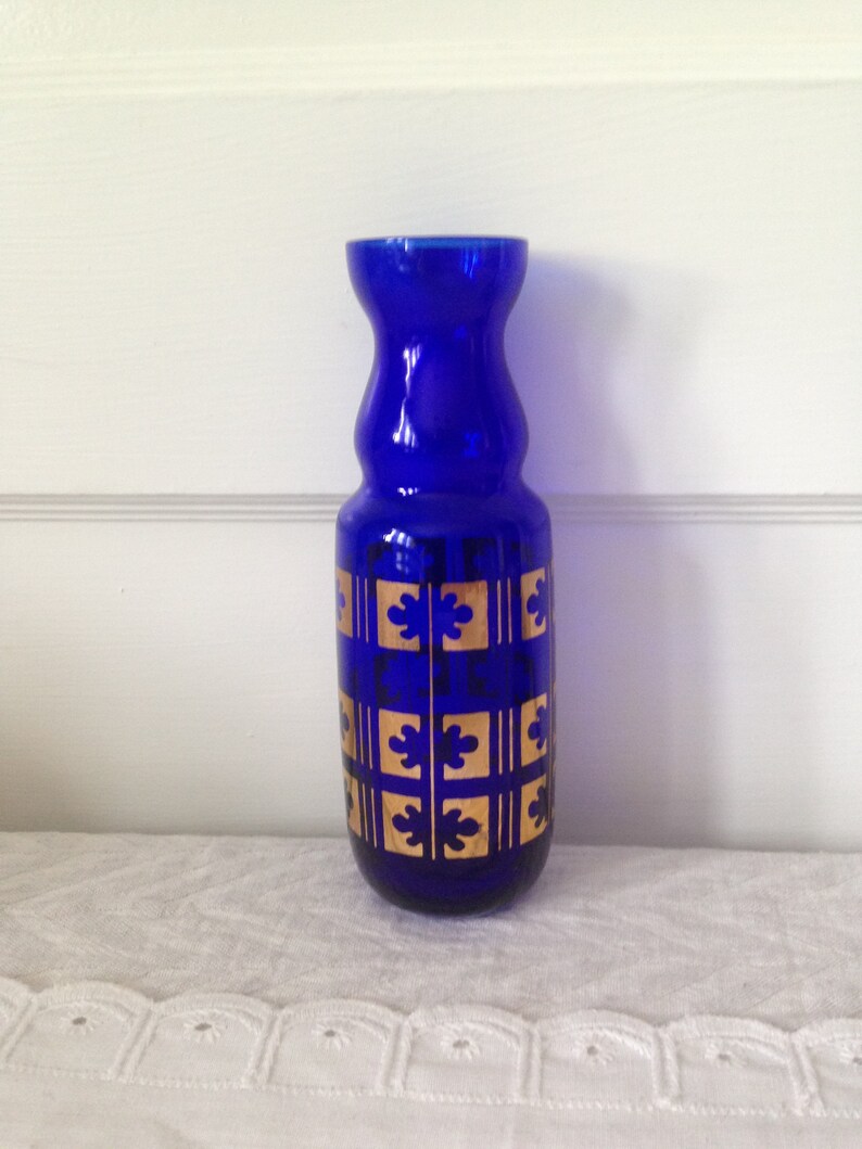 Cobalt Blue MCM Gold Vase/mid Century - Etsy