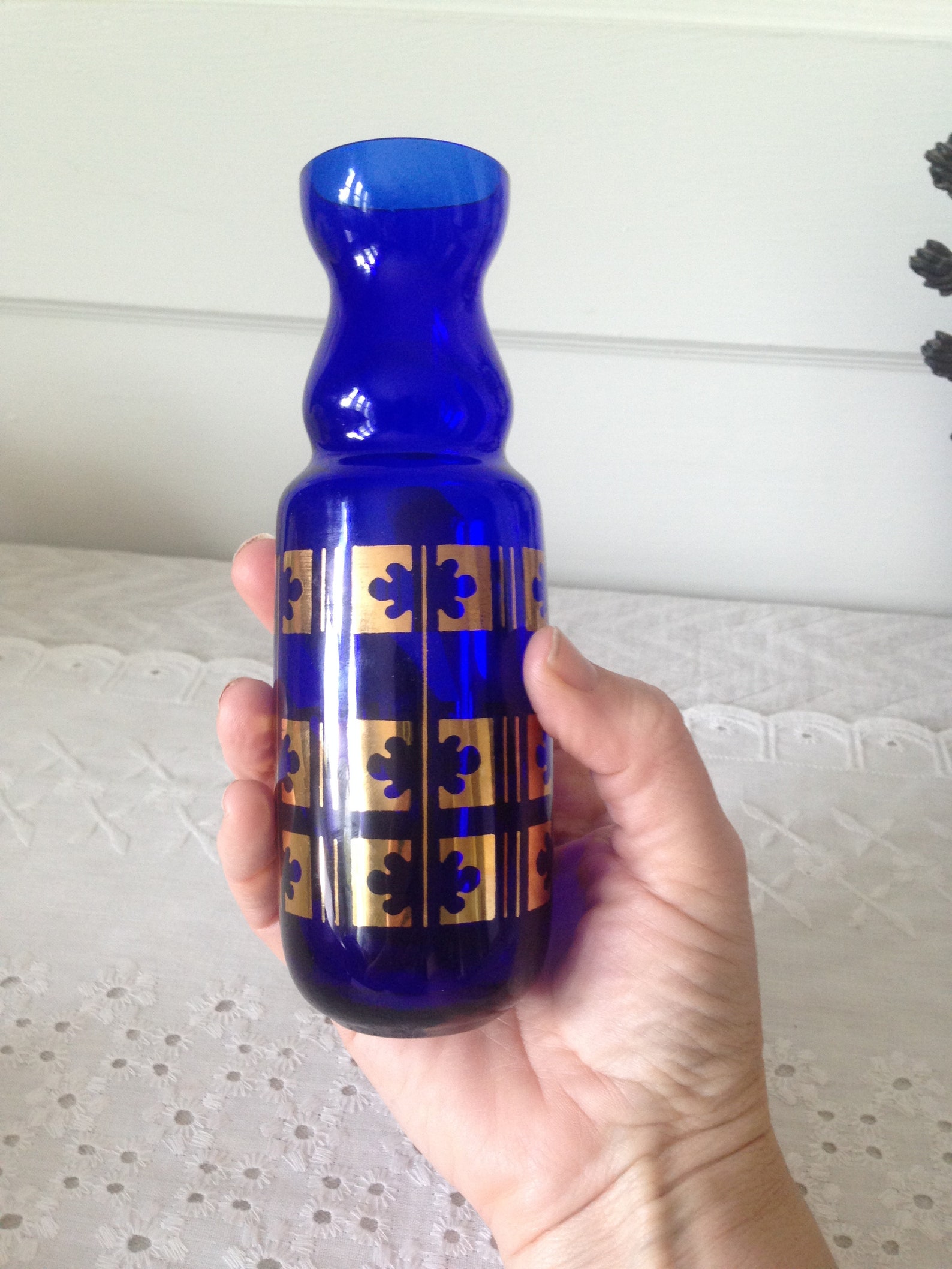 Cobalt Blue MCM Gold Vase/mid Century - Etsy