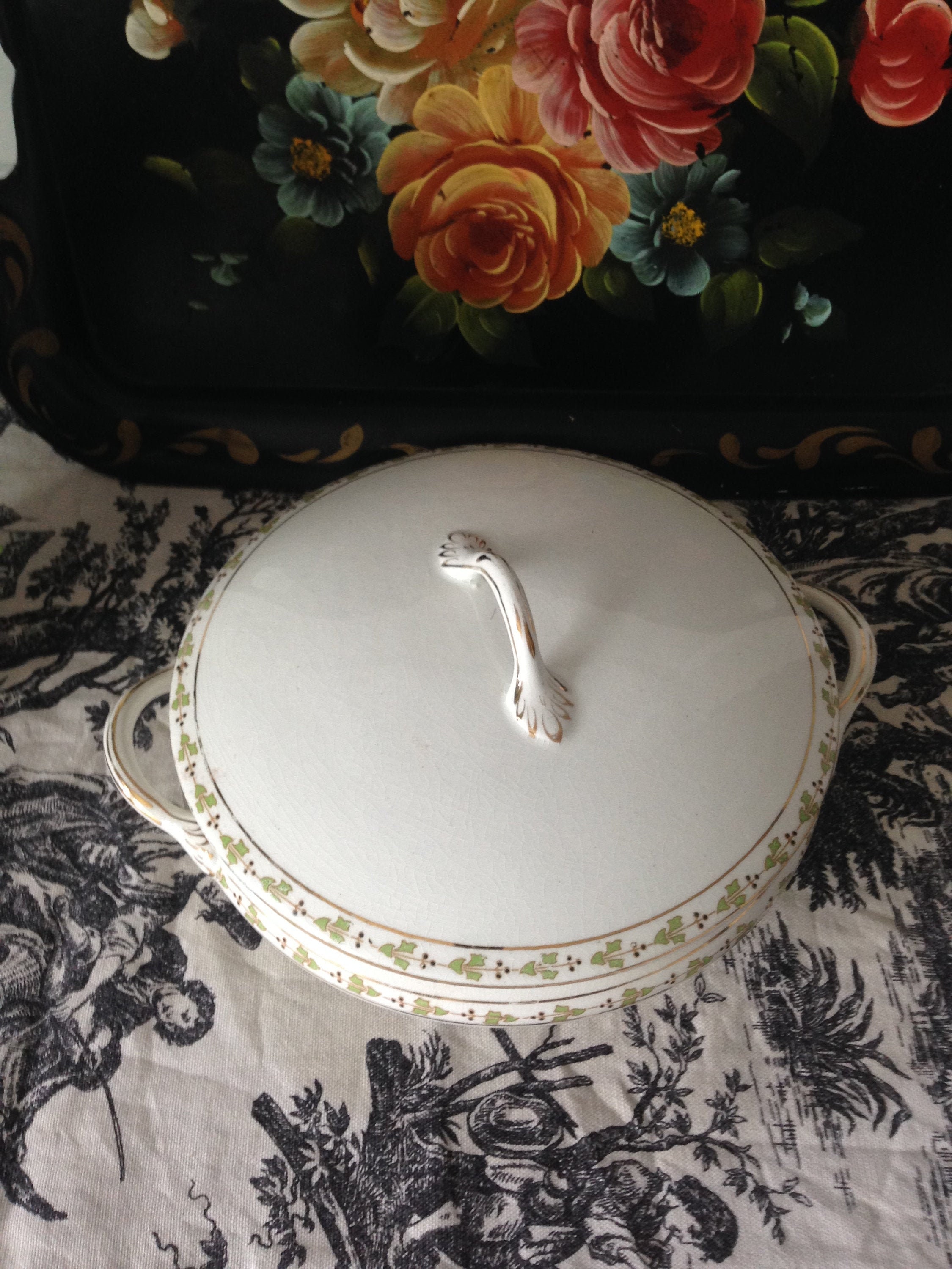 Antique Mercer Pottery Porcelain Round Covered | Etsy