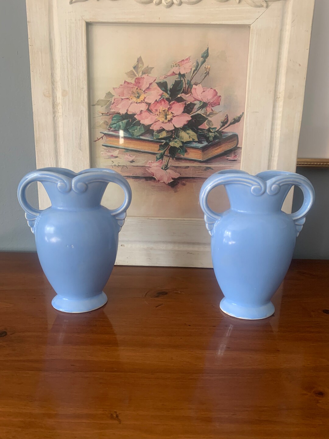 Pair of Gorgeous Blue USA Pottery Urn Style Vases With Handles - Etsy