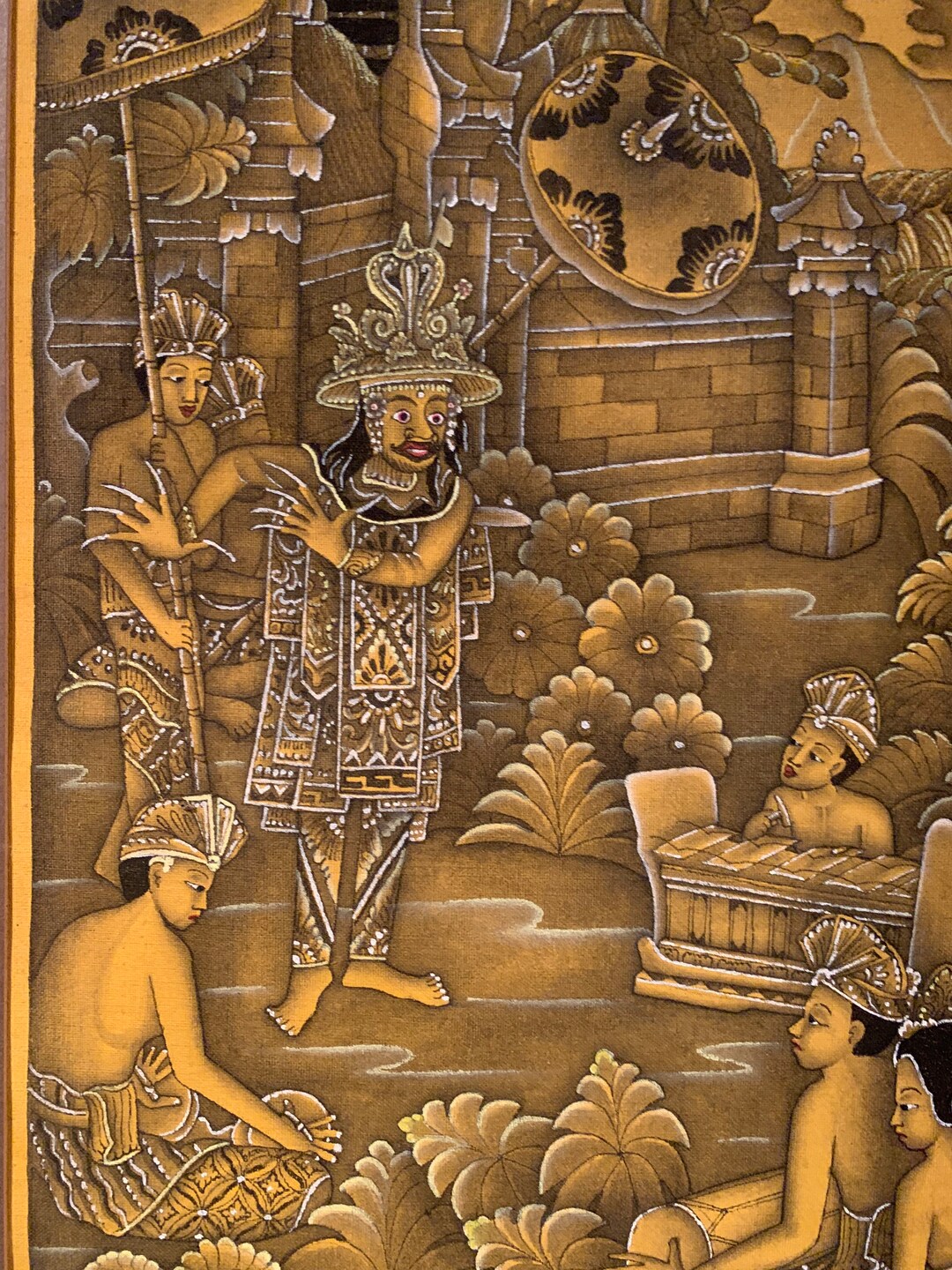 Very Cool Indonesian Folk Art Painting on Linen/faux Bamboo Frame - Etsy