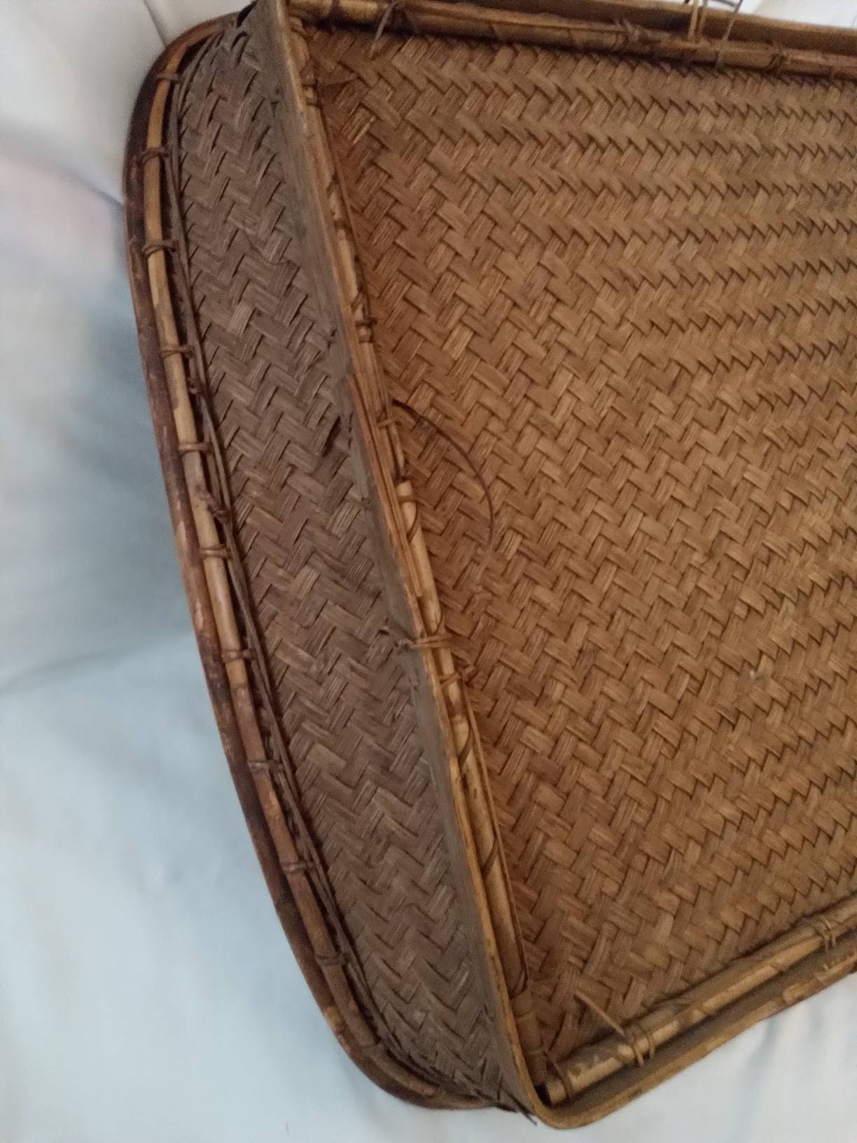 Vintage Woven 28" Big Square Wall or Table Asian Basket - Etsy