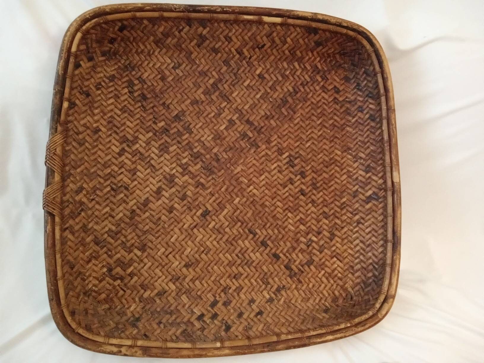 Vintage Woven 28" Big Square Wall or Table Asian Basket - Etsy