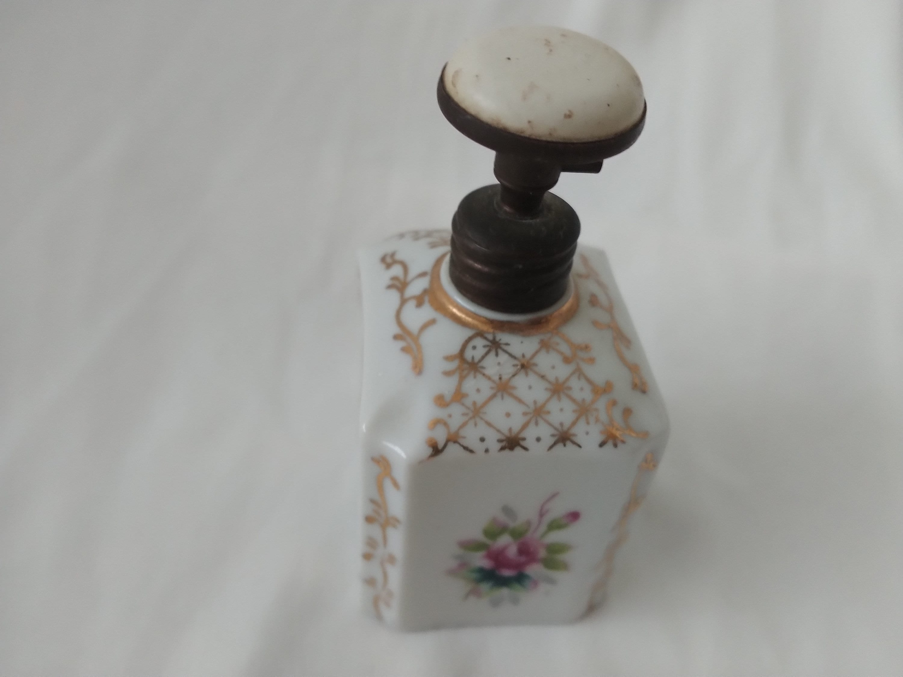 Vintage Lady Fair Perfume Bottle Flowers Porcelain Japan 4" X 2" X 2 ...