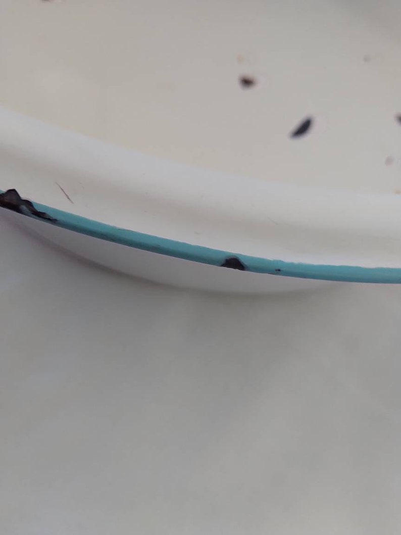 Vintage Enamel Wash Basin Bowl 16.5" White With Light Blue Rim - Etsy