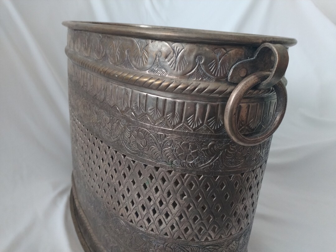 Vintage Engraved Art Work Bucket Oval Made in India - Etsy