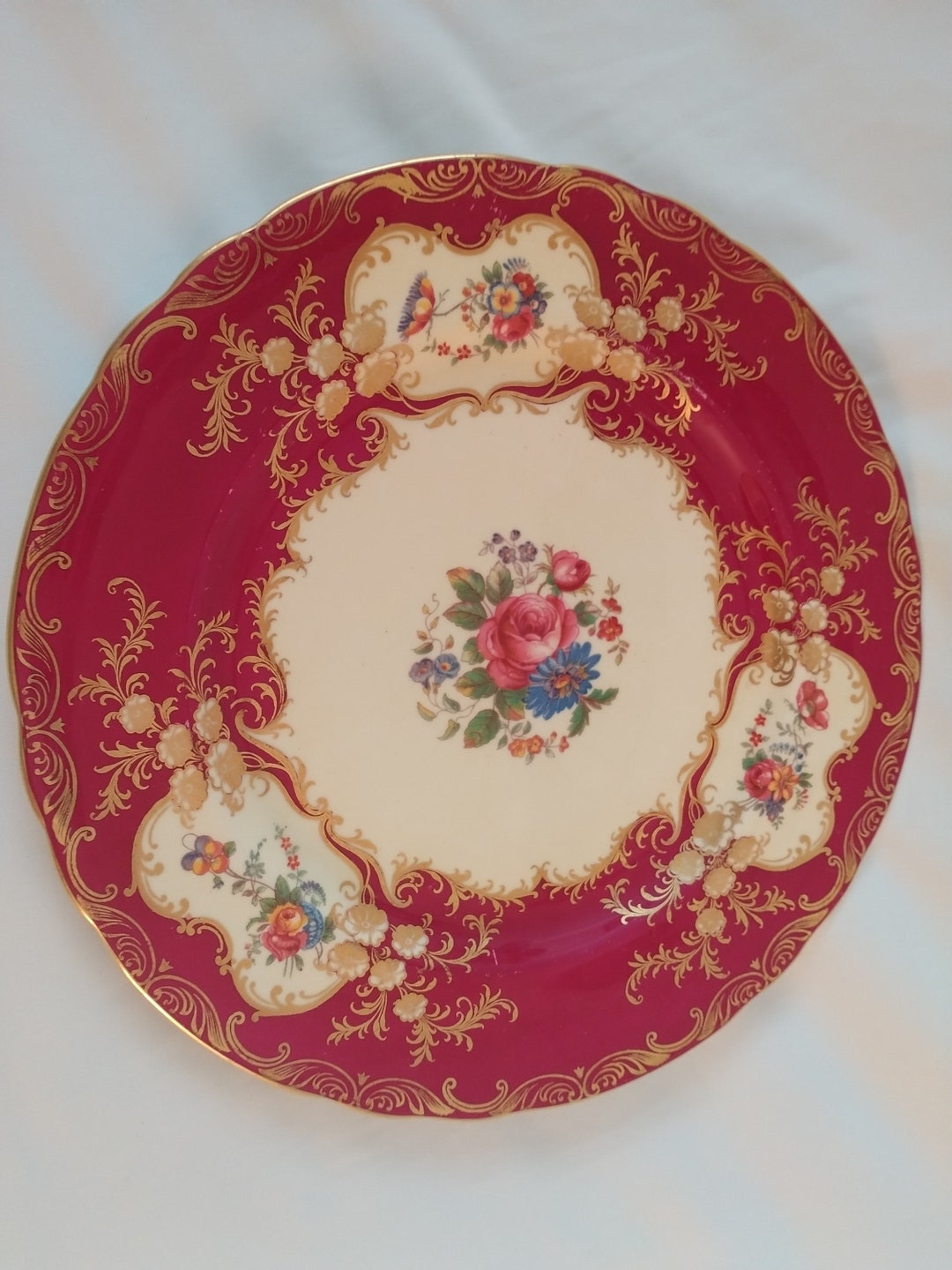 Aynsley Burgundy Red PARAMOUNT 7700 MARONE Bone China Dinner Plate 10.5 ...