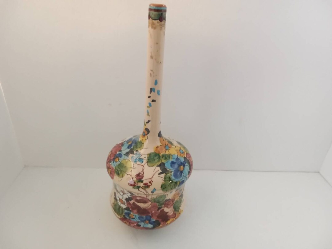 Vintage Morelli Pottery Colorful Vase Made in Italy 10" Tall Flowers - Etsy