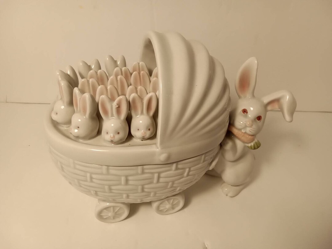 Fitz and Floyd Easter Bunny Baby Carriage Covered Candy Dish - Etsy