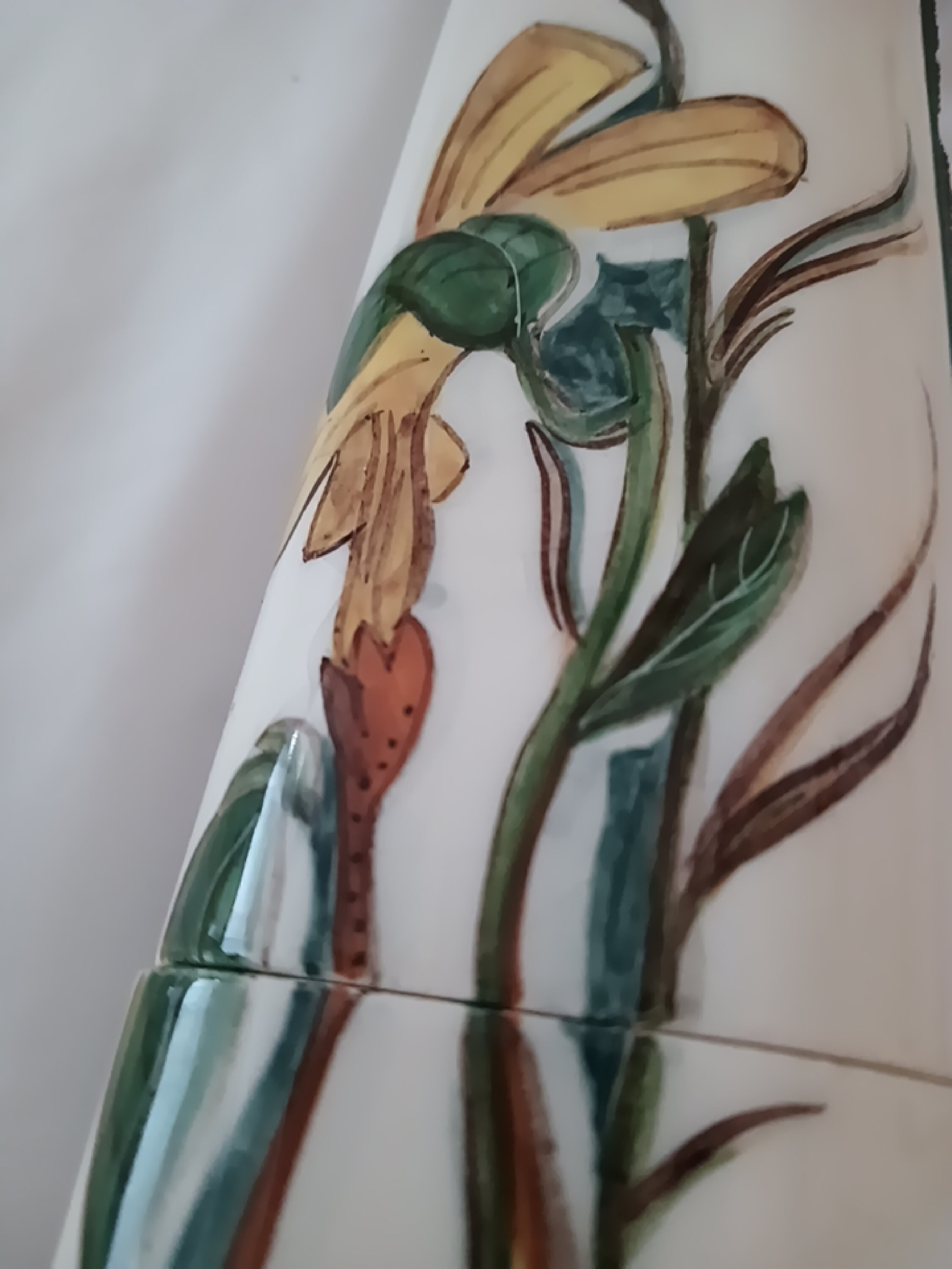 Vintage Tile Lady Mirror Art With Flowers 17"x 11" X 1.5" Green White ...