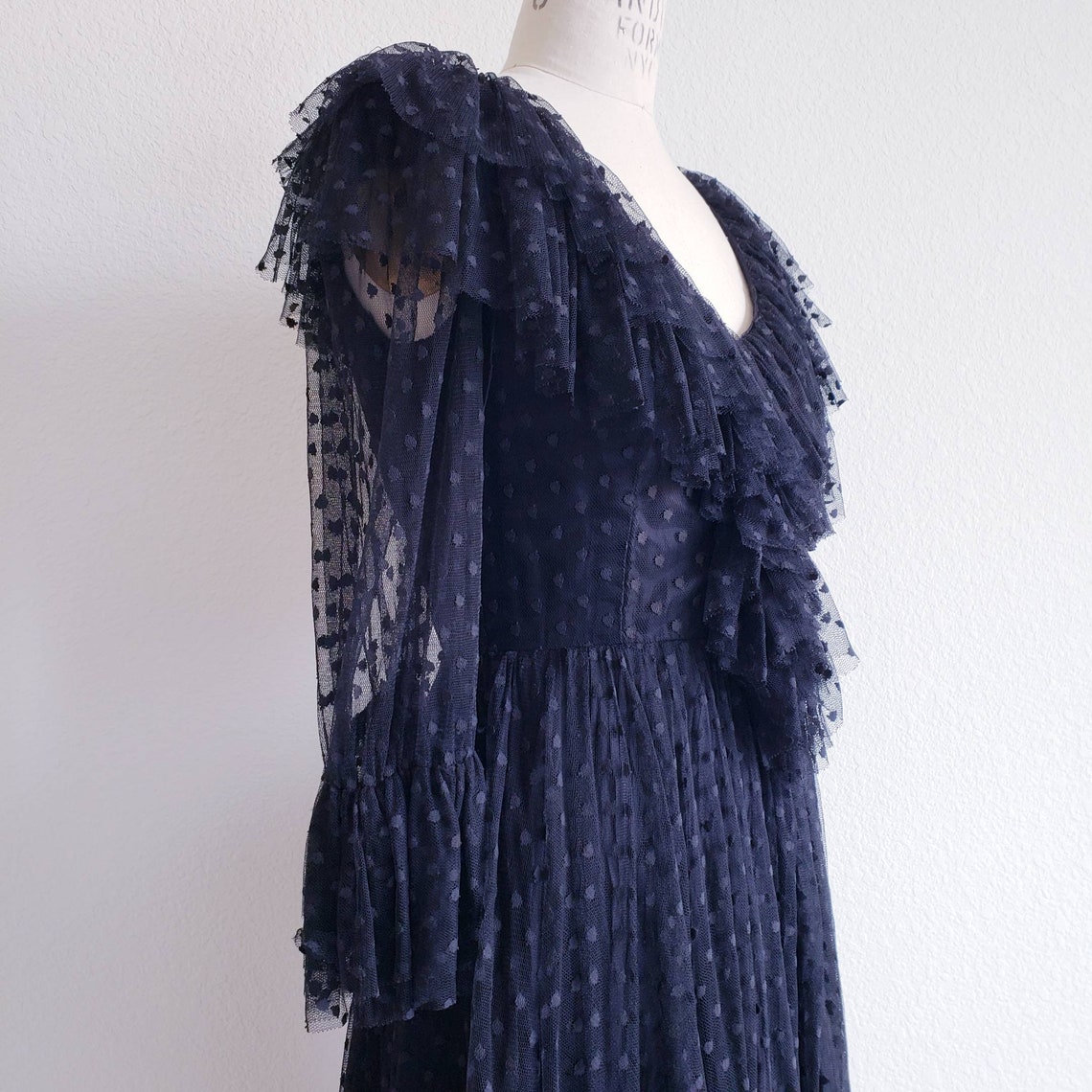 Vintage 70s Miss Ashlee Black Dotted Net Dress - Etsy