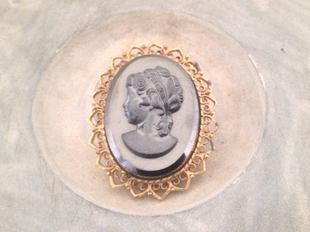 Vintage Grey Mirrored Cameo With Gold Tone Filigree Frame - Etsy