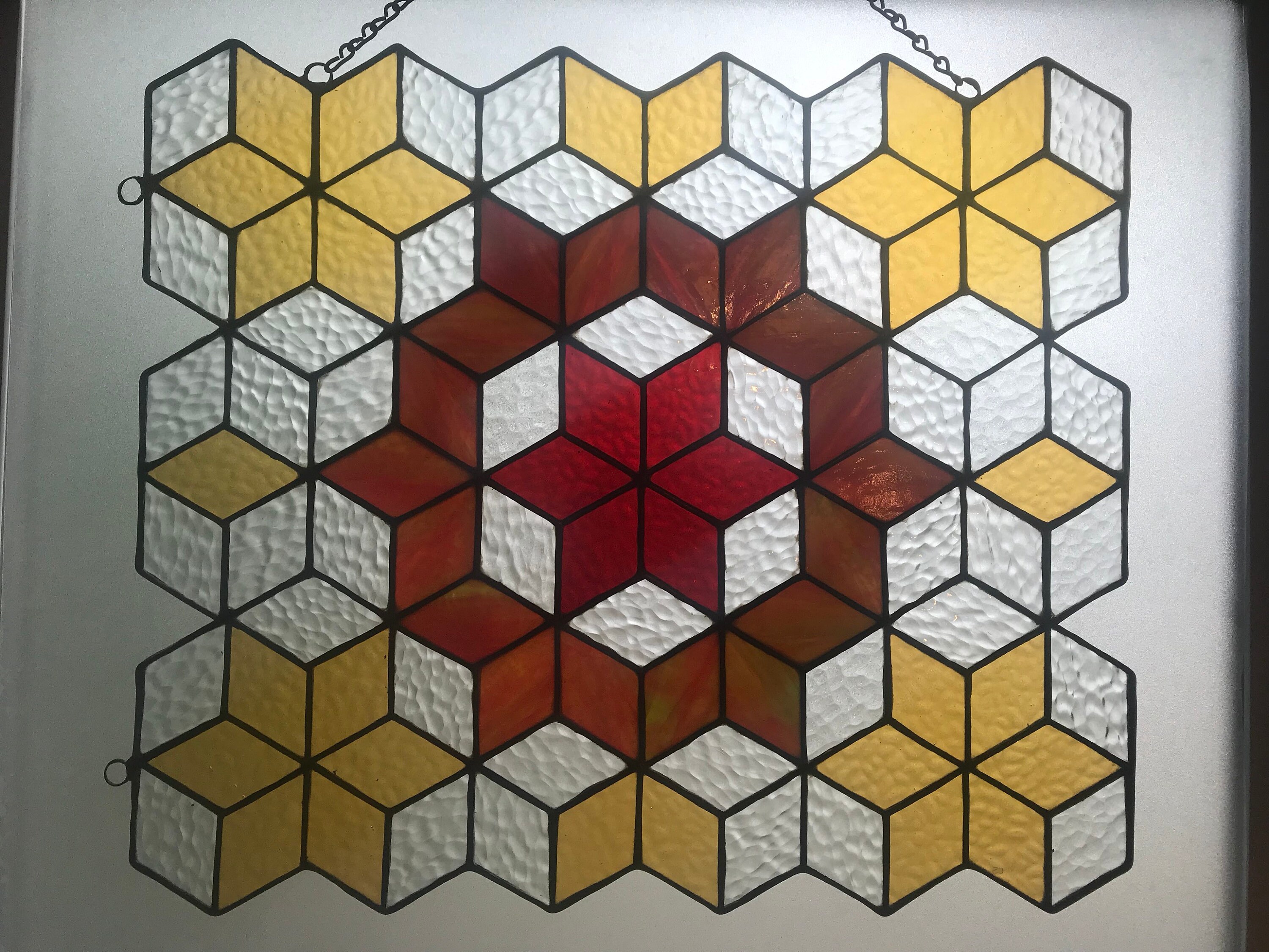 Stained Glass Art Red Clear and Gold Star Geometric Glass - Etsy UK
